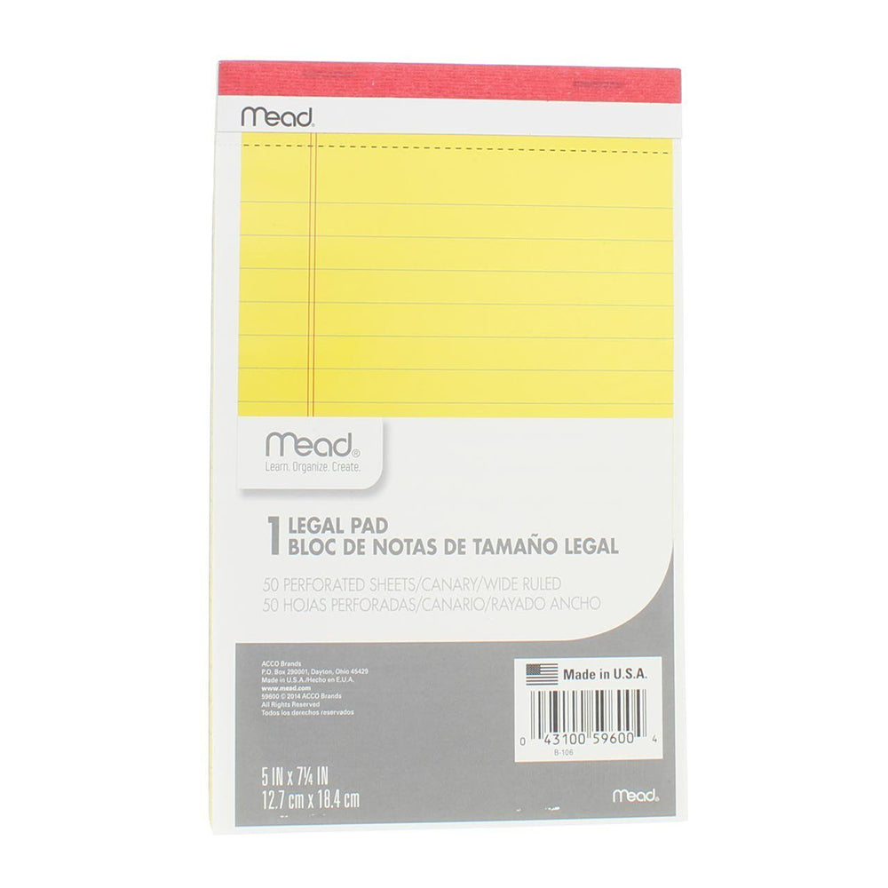 Mead 50-Sheet 5x7.25 Legal Pad 59600 – Good's Store Online