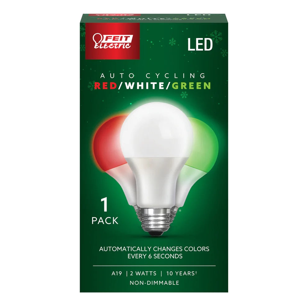 Feit Red White Green A19 LED Auto Cycling Light Bulb A19/RGW/LED/36 ...