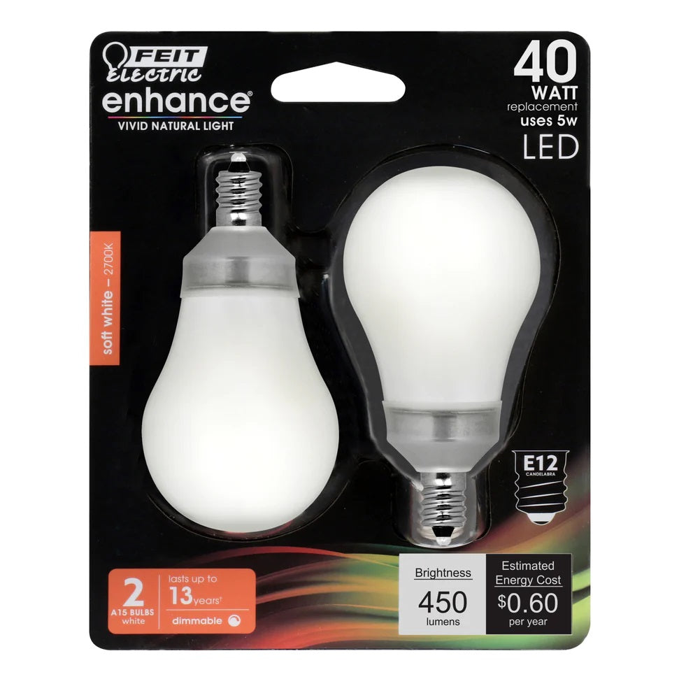 Feit 2-Pack 40W Soft White A15 Enhance LED Light Bulbs BPA1540C827LED2 ...