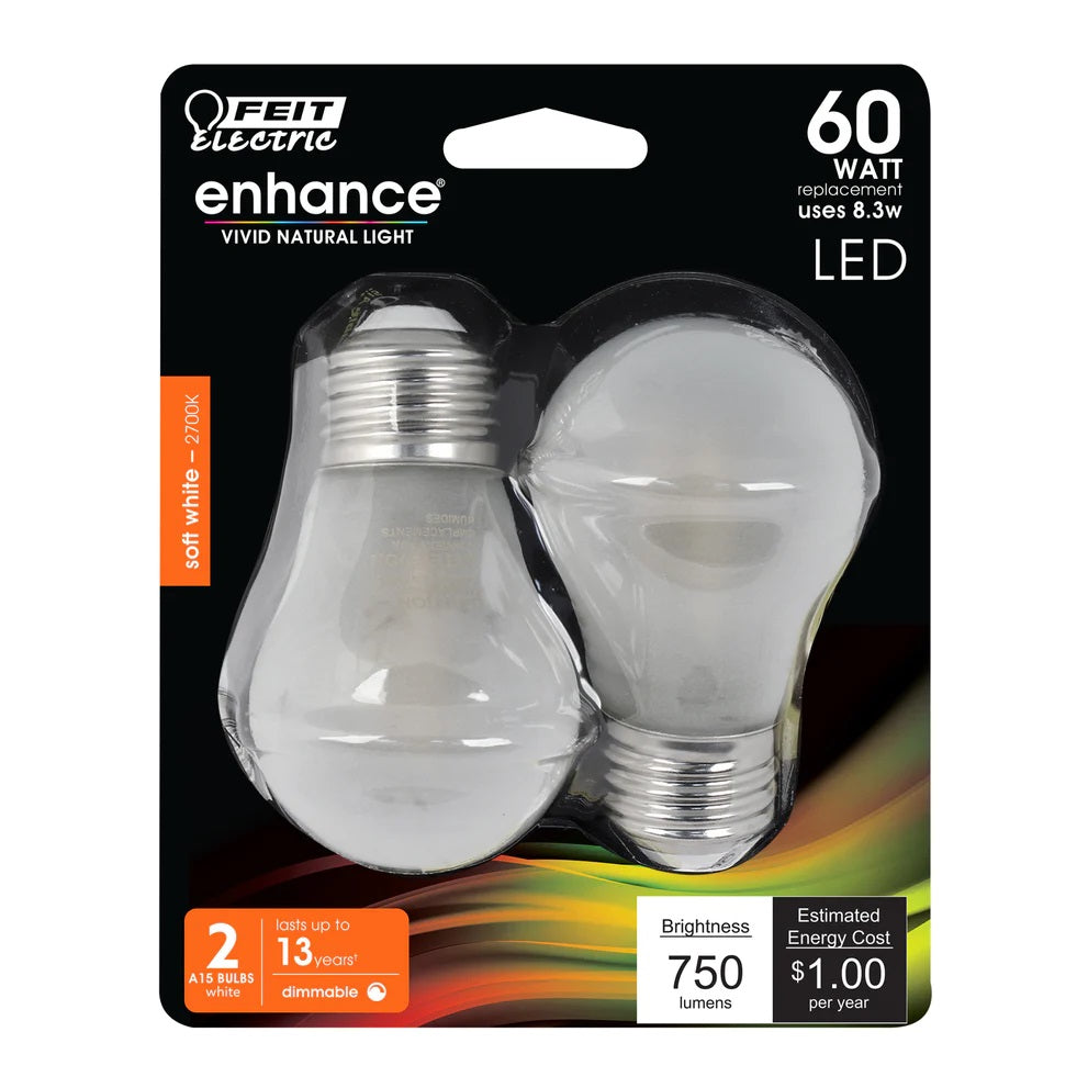 Feit 2-Pack 60W Soft White A15 Enhance Filament LED Light Bulbs ...