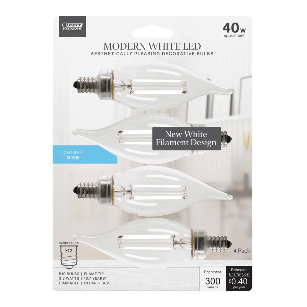 Feit 4-Pack 40W Modern White LED Flame Tip Light Bulbs BPCFC40 – Good's ...