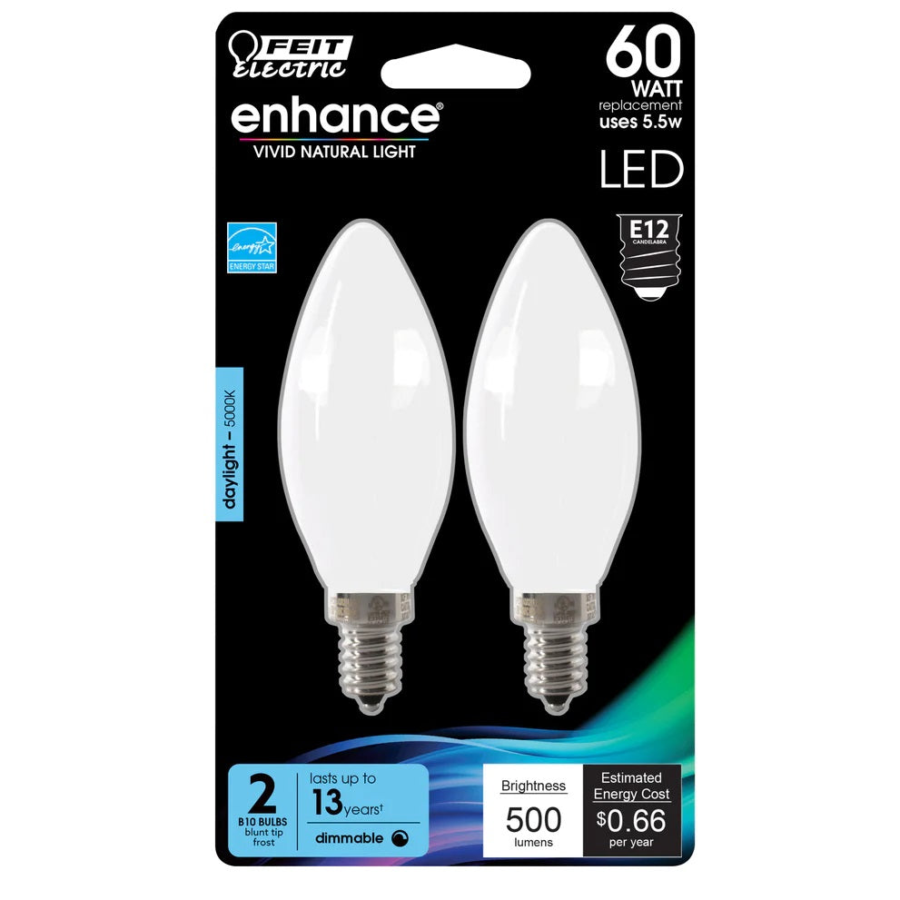 Feit 2-Pack 60W Torpedo Tip Frost Enhance LED Light Bulbs BPCTF609 ...