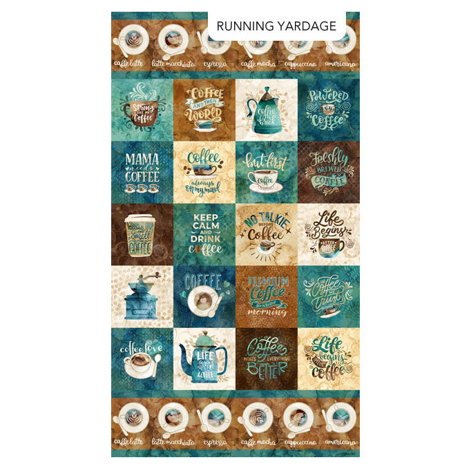 Northcott Fabric Barista Collection Coffee Blocks Cotton Craft Panel ...