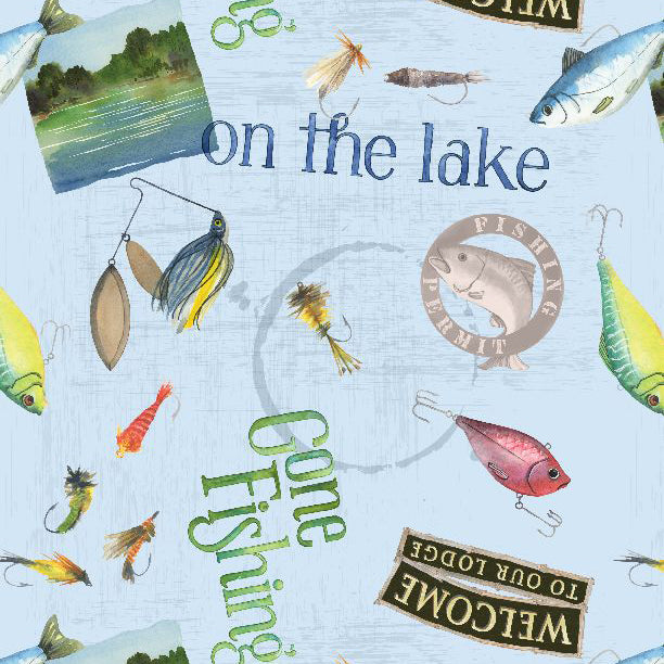 Wilmington Prints Gone Fishing Collection Fishing Motif Cotton Fabric ...