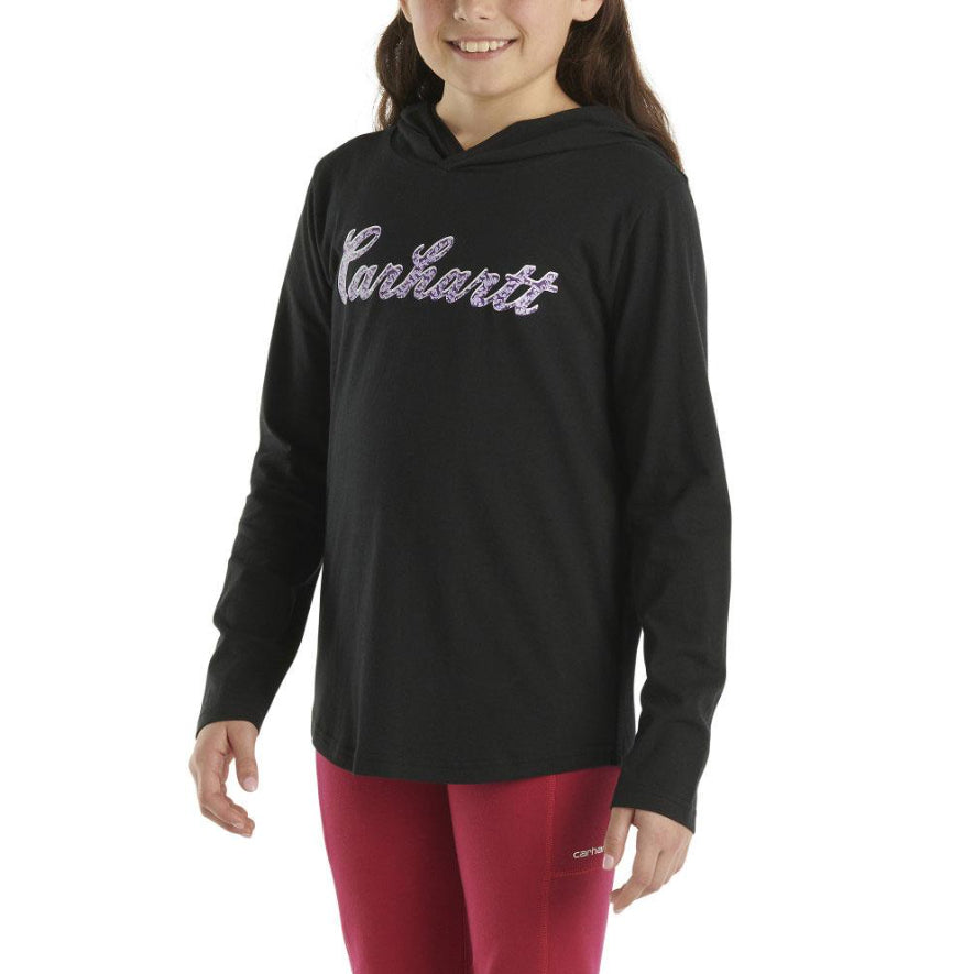 Carhartt Girls' Long-Sleeve Hooded Cursive Logo T-Shirt CA9981 – Good's ...